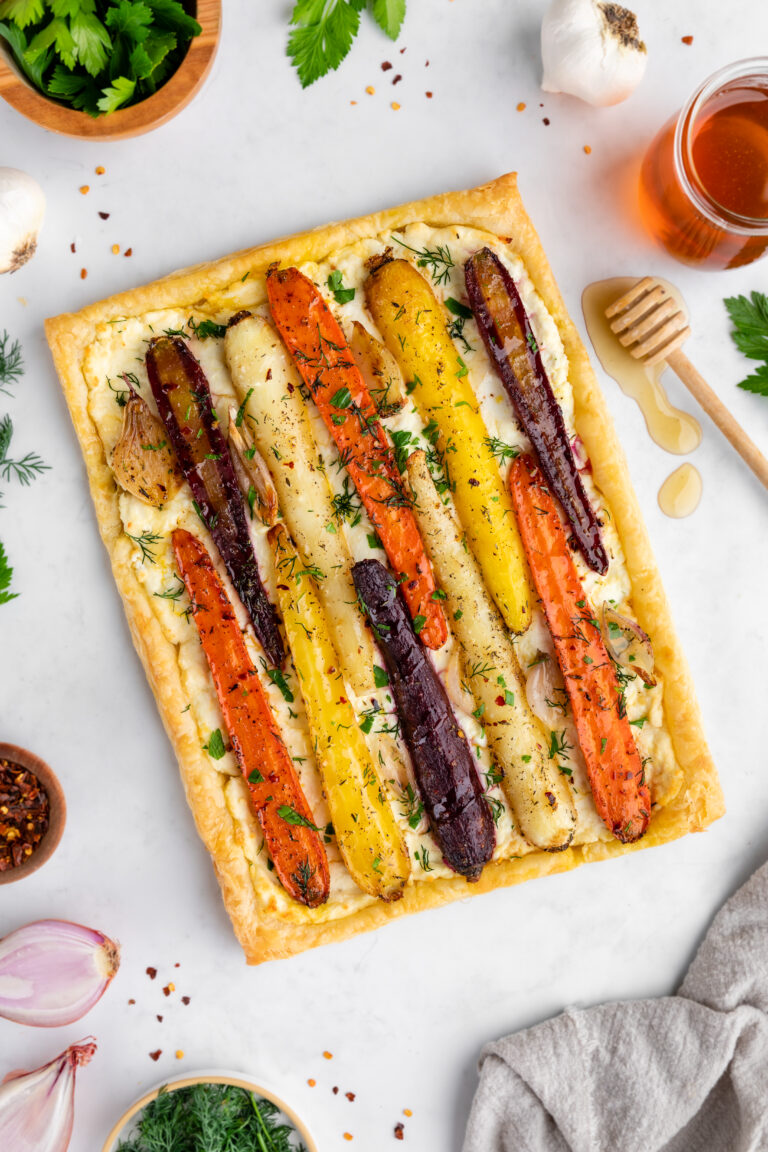 Rainbow Carrot Tart with Goat Cheese & Hot Honey | Cal-Organic Farms