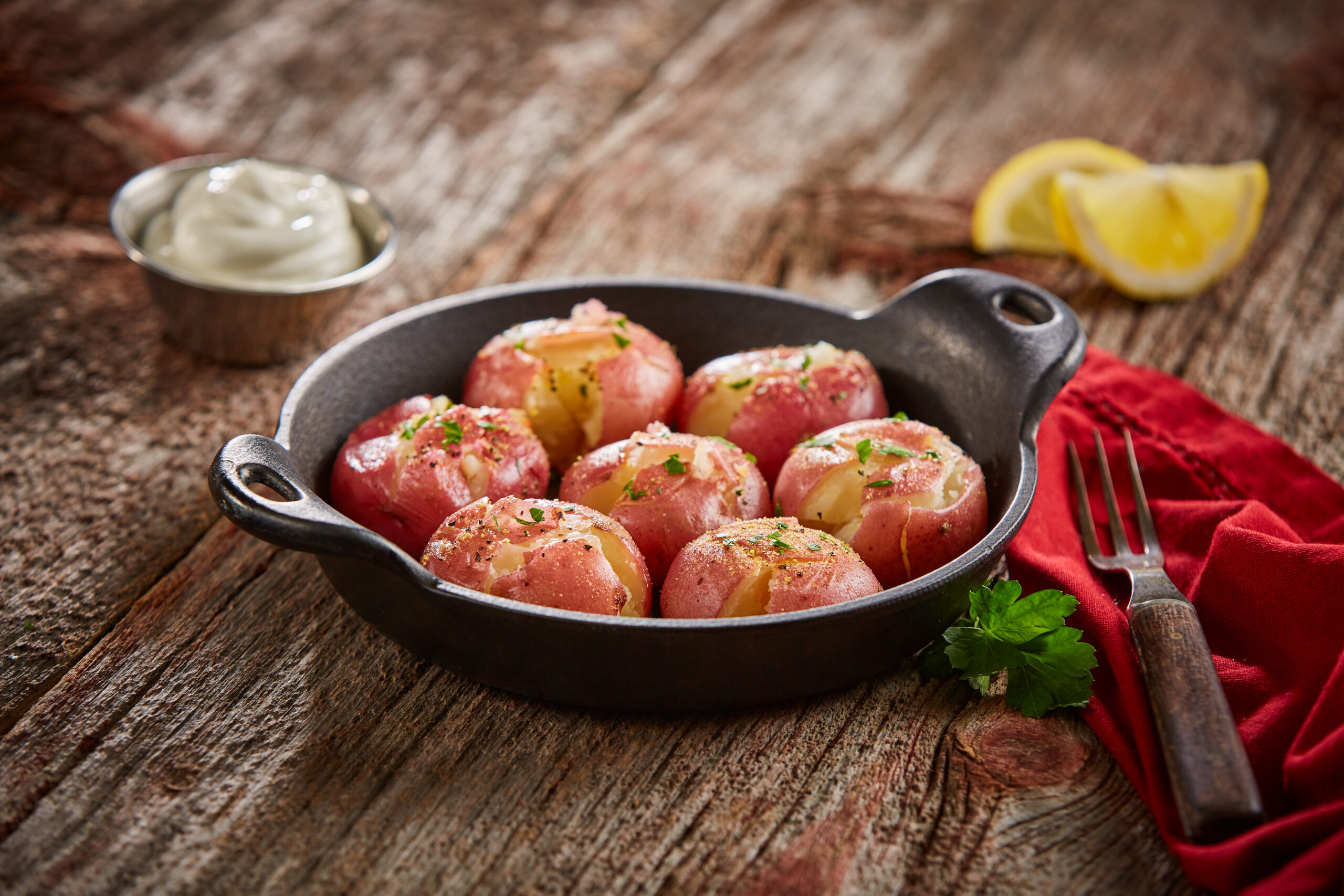Lemon Pepper Smashed Potatoes | Cal-Organic Farms